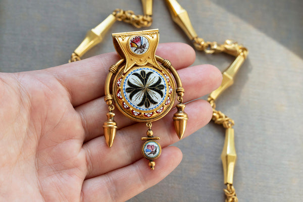 LAELIUS Antiques – C.1860. Victorian Micromosaic ROMA Bulla Locket