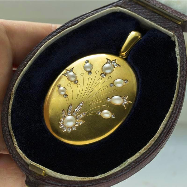 LAELIUS Antiques – Victorian Diamond and Pearl 'Comet' Locket in Fitted ...