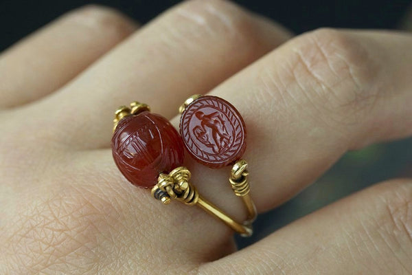 LAELIUS Antiques – Victorian Egyptian Revival Scarab Swivel Ring I